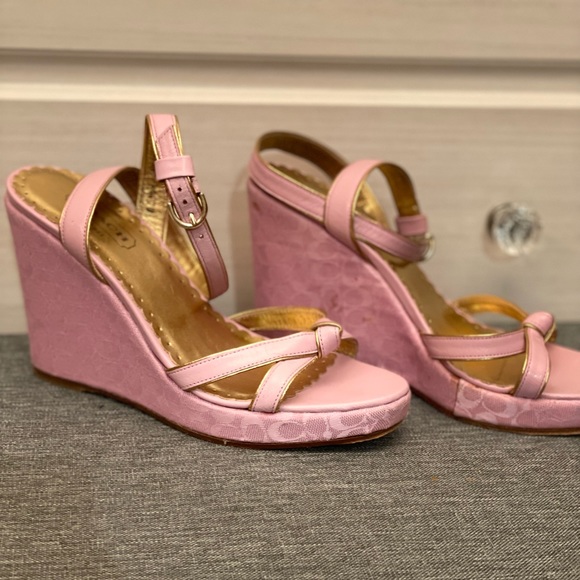 Coach | Shoes | Coach Wedges Pink Leather With A Fabriccoach Logo ...